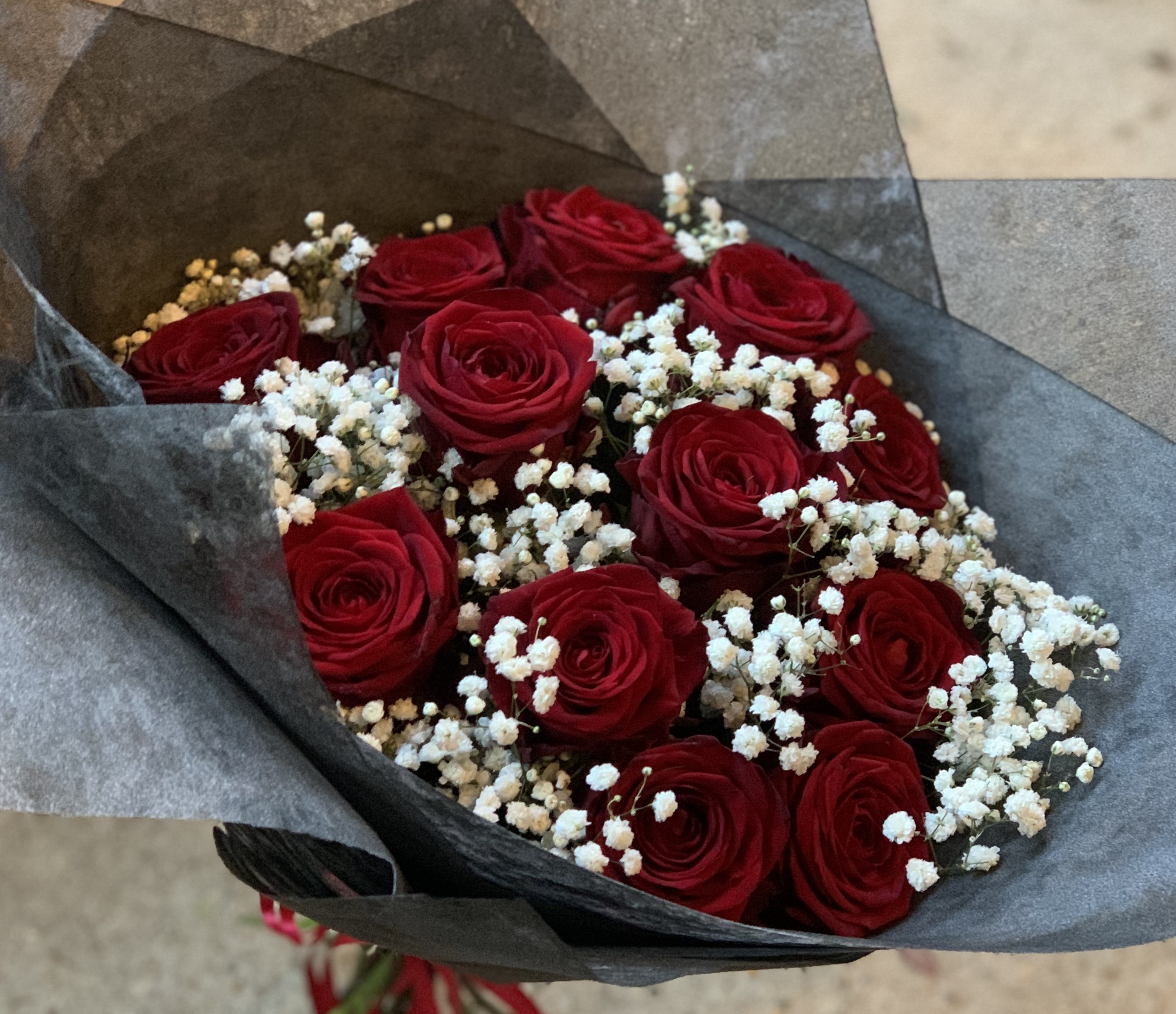 Red Roses and Gyp - Hampshire Flower Barn